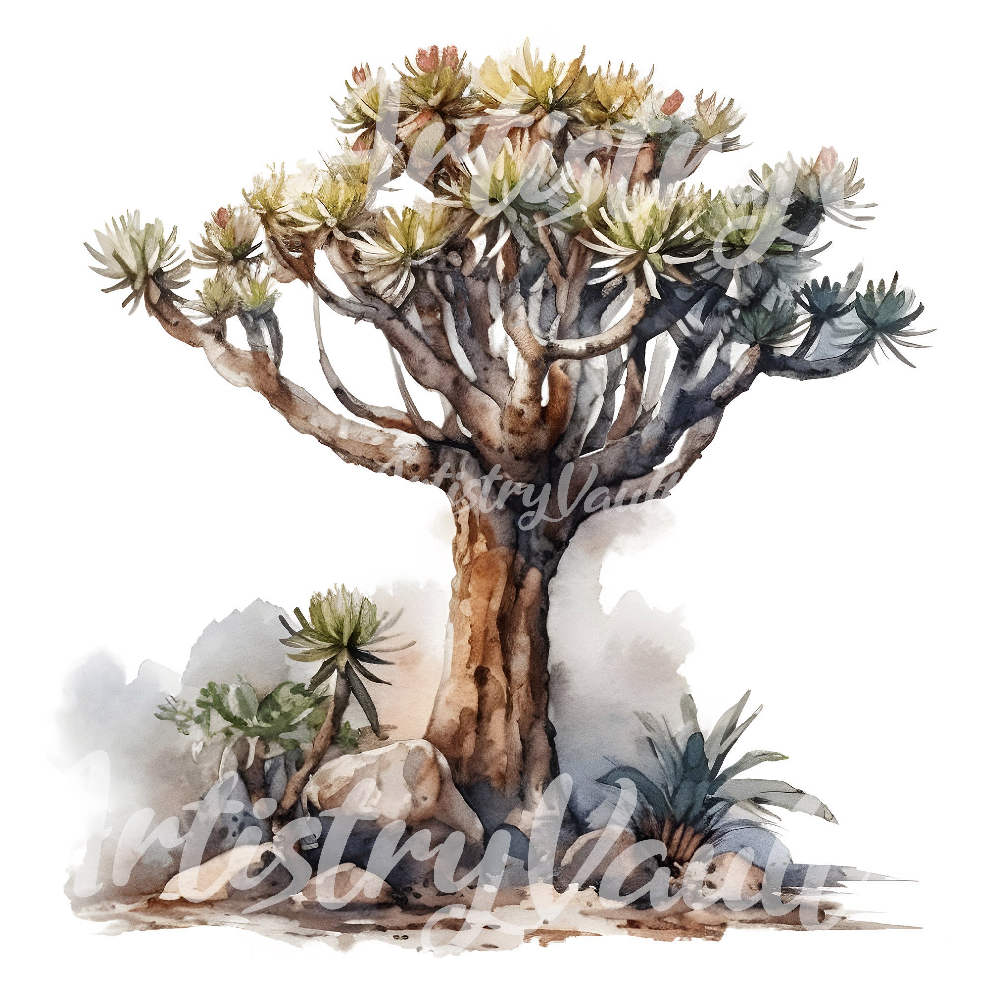 Safari Trees Watercolor Clipart Savanna Shrub JPG Set DIY - Etsy