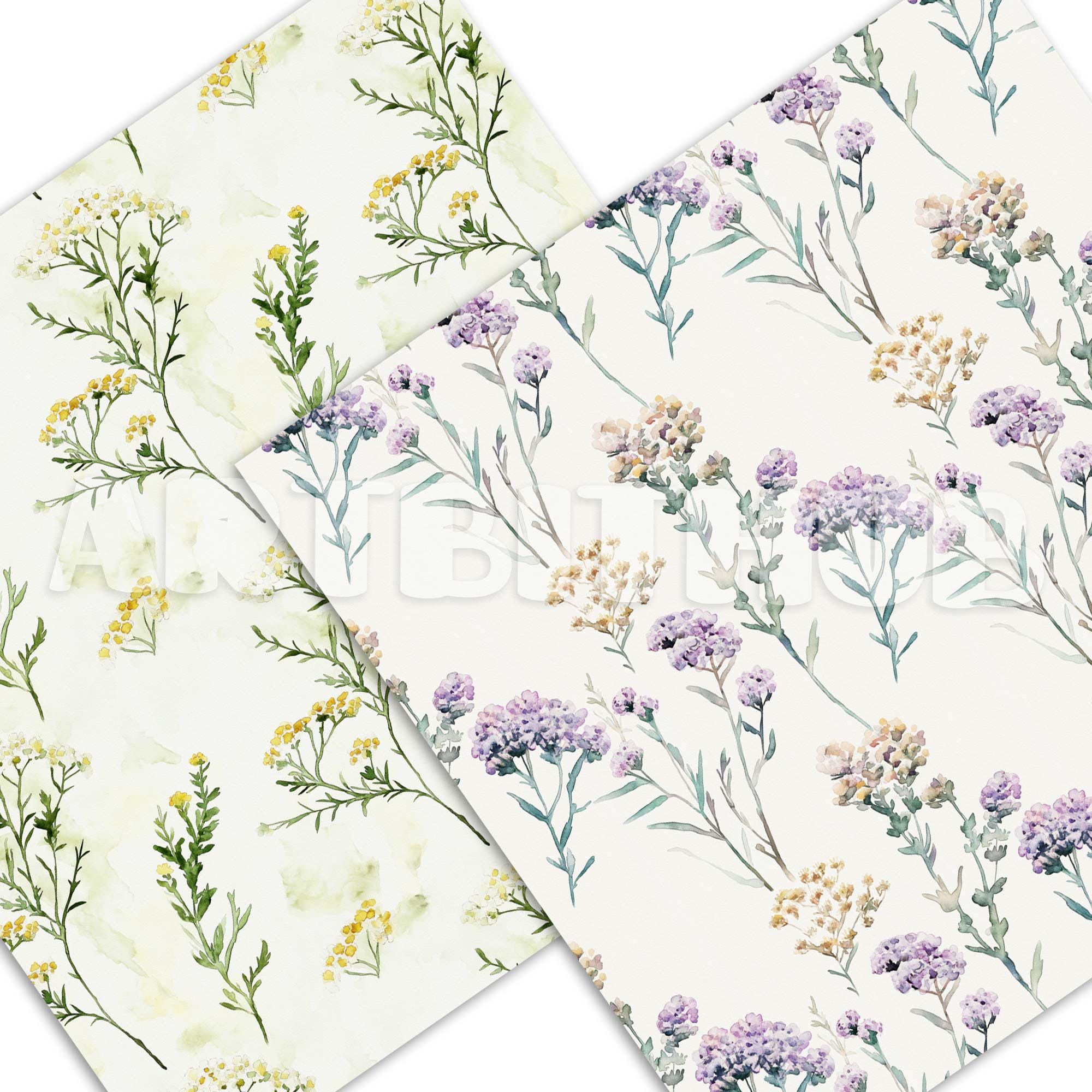 Common Yarrow Watercolor Seamless Pattern | Floral & Greenery JPG ...