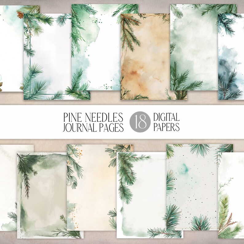 Pine Needles Watercolor Journal Pages | Tree Branch JPG Digital Paper ...