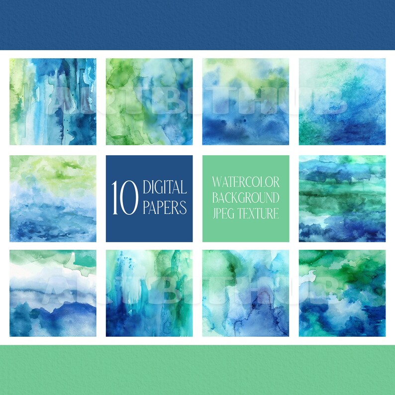 Royal Blue & Seafoam Green Watercolor Texture | Modern Abstract Digital ...