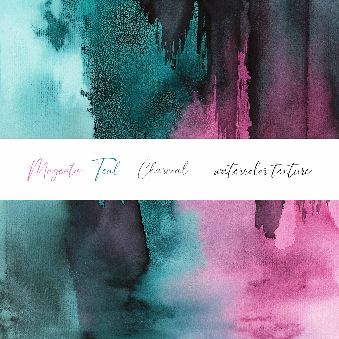 Magenta Teal & Charcoal Watercolor Texture | Red Violet Blue Green Ash ...