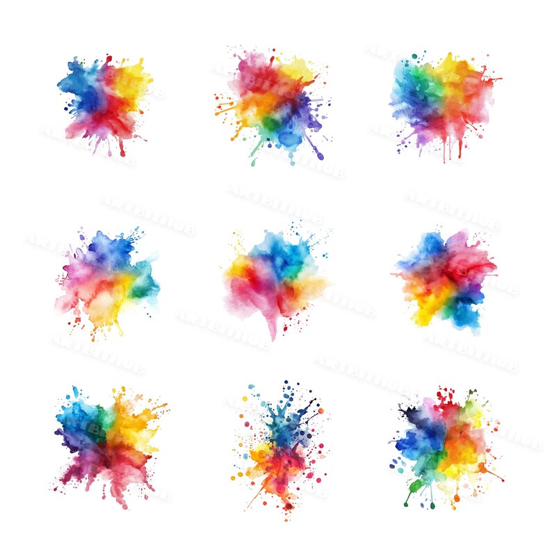 Rainbow Splashes Watercolor Clip Art | Pastel Splatter PNG Set | Color ...