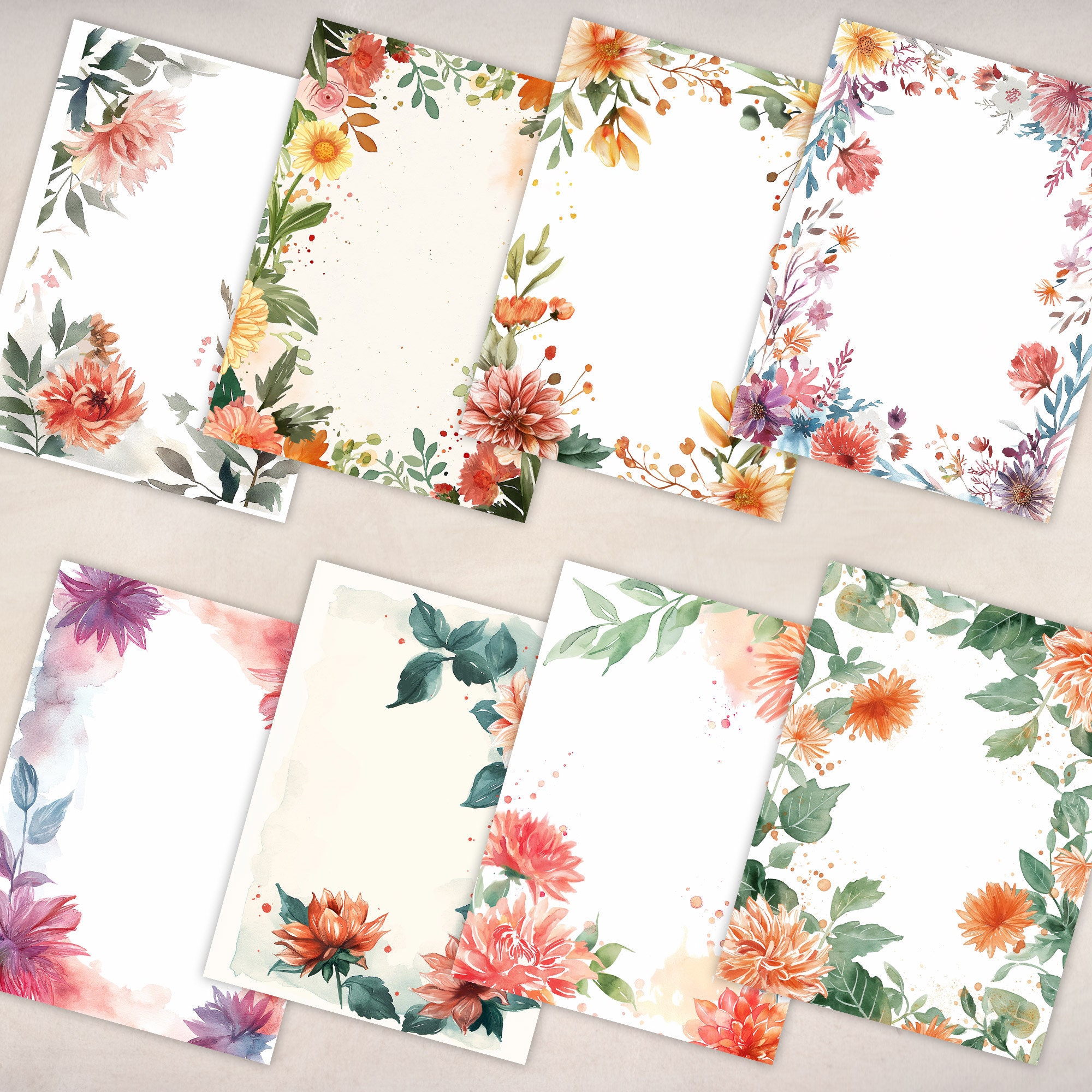 Dahlia Bundle Watercolor Journal Pages Asteraceae Flower & Greenery JPG ...