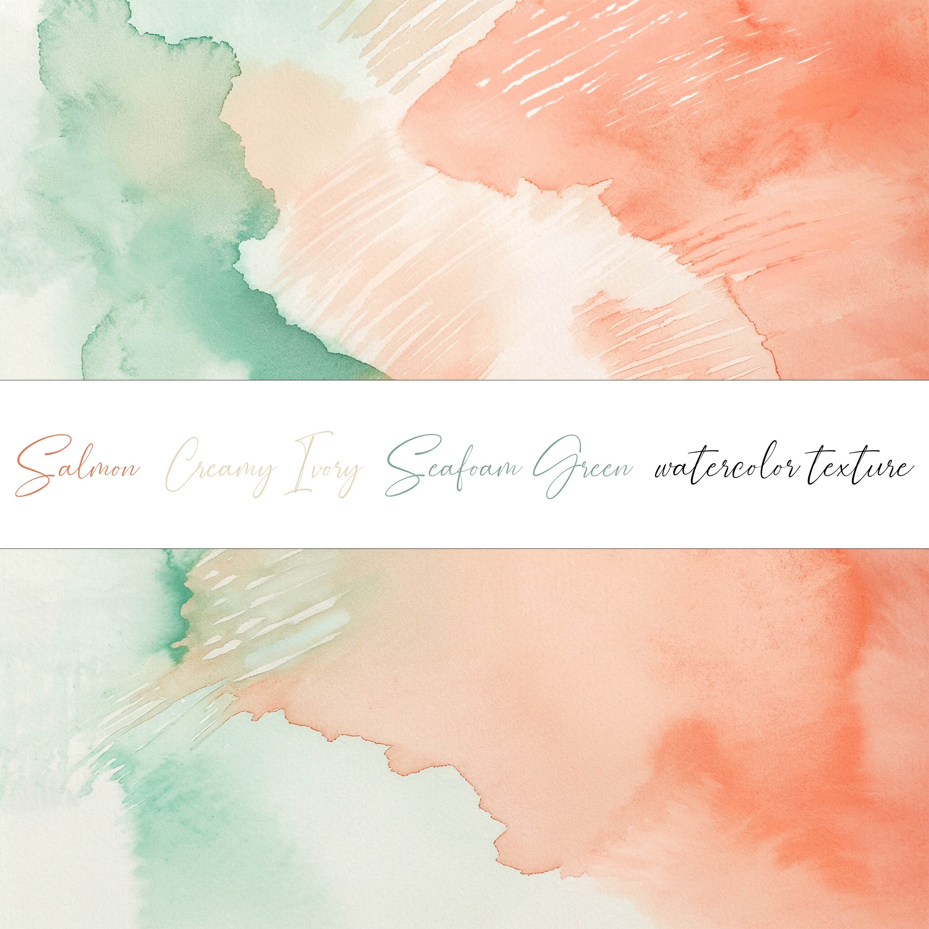 Salmon Creamy Ivory & Seafoam Green Watercolor Texture Orange Pink Grey ...