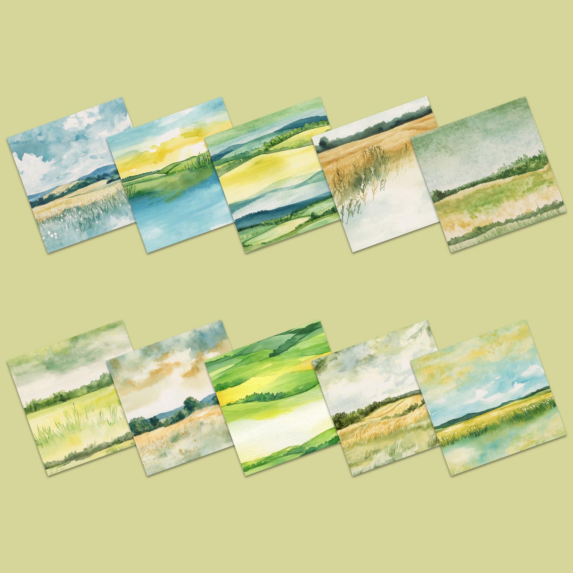 Countryside Watercolor Seamless Pattern Rural Scenery JPG Digital Paper ...