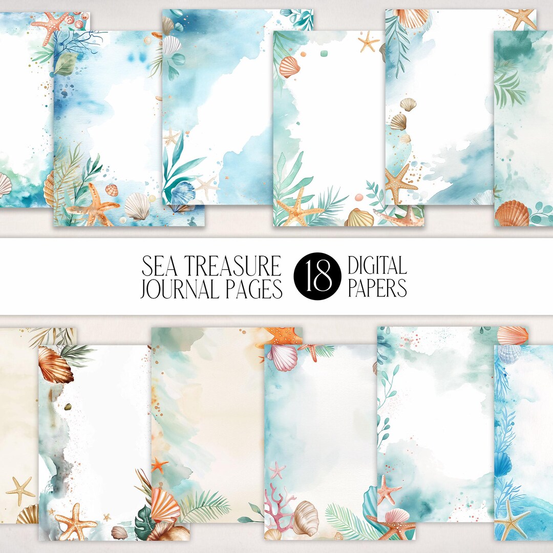 Watercolor Seashell Journal Pages | Sea Treasure Digital Paper (JPG) - Etsy
