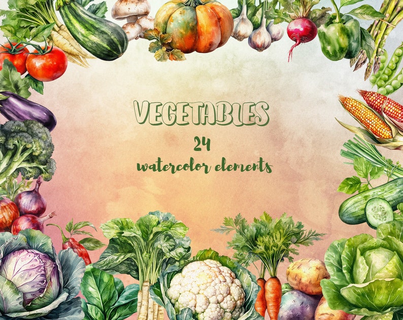 Vegetables Watercolor Clipart Veggies Collection Culinary - Etsy