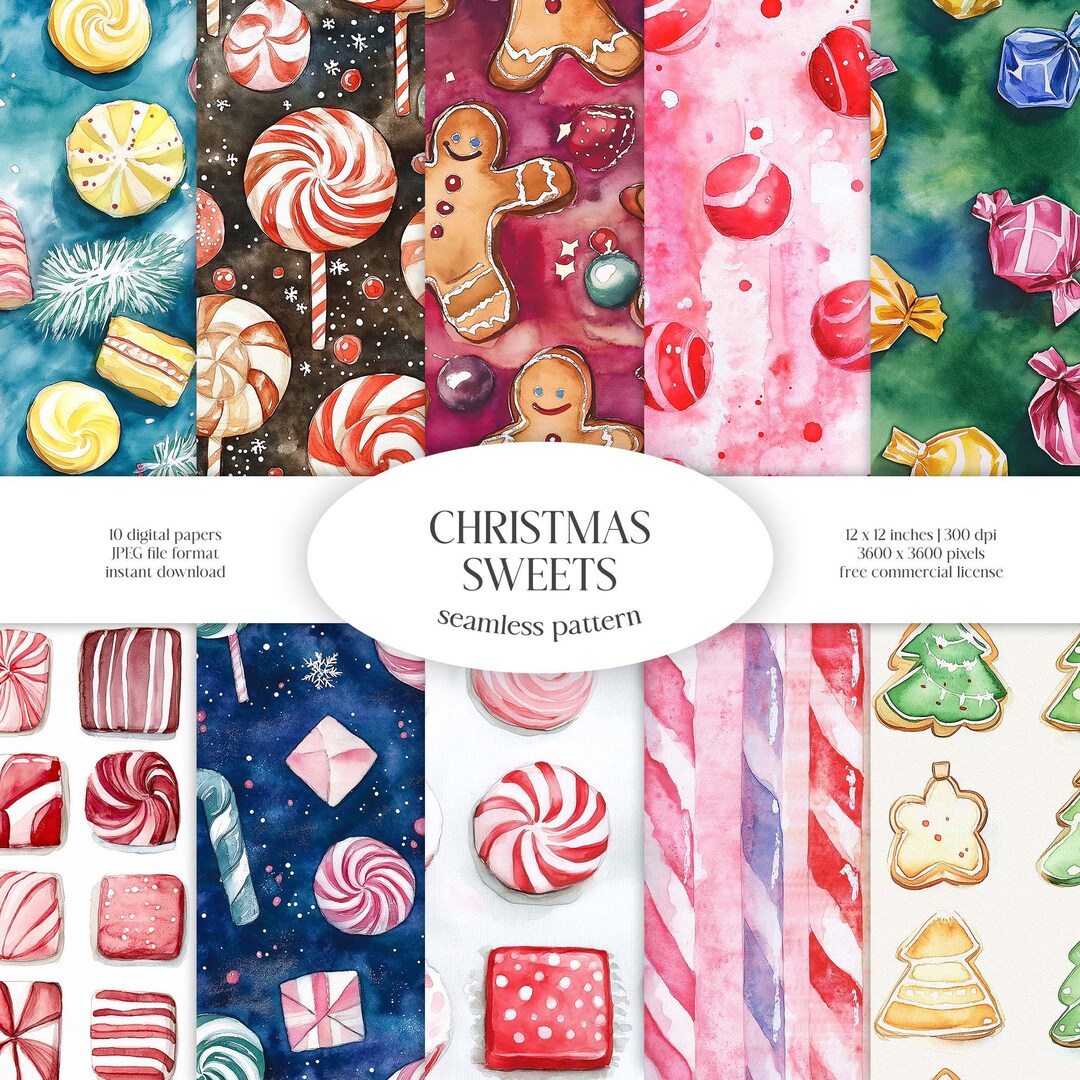 Christmas Sweets Seamless Pattern | Holiday Treats JPG Digital Paper ...