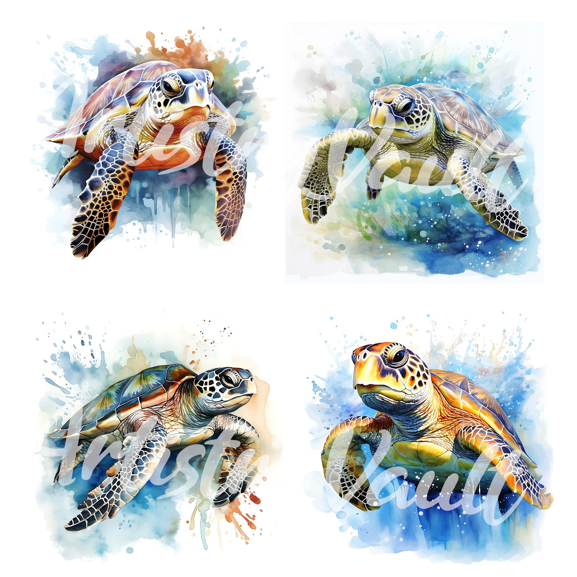 Sea Turtles Watercolor Clipart Ocean Creatures JPG - Etsy