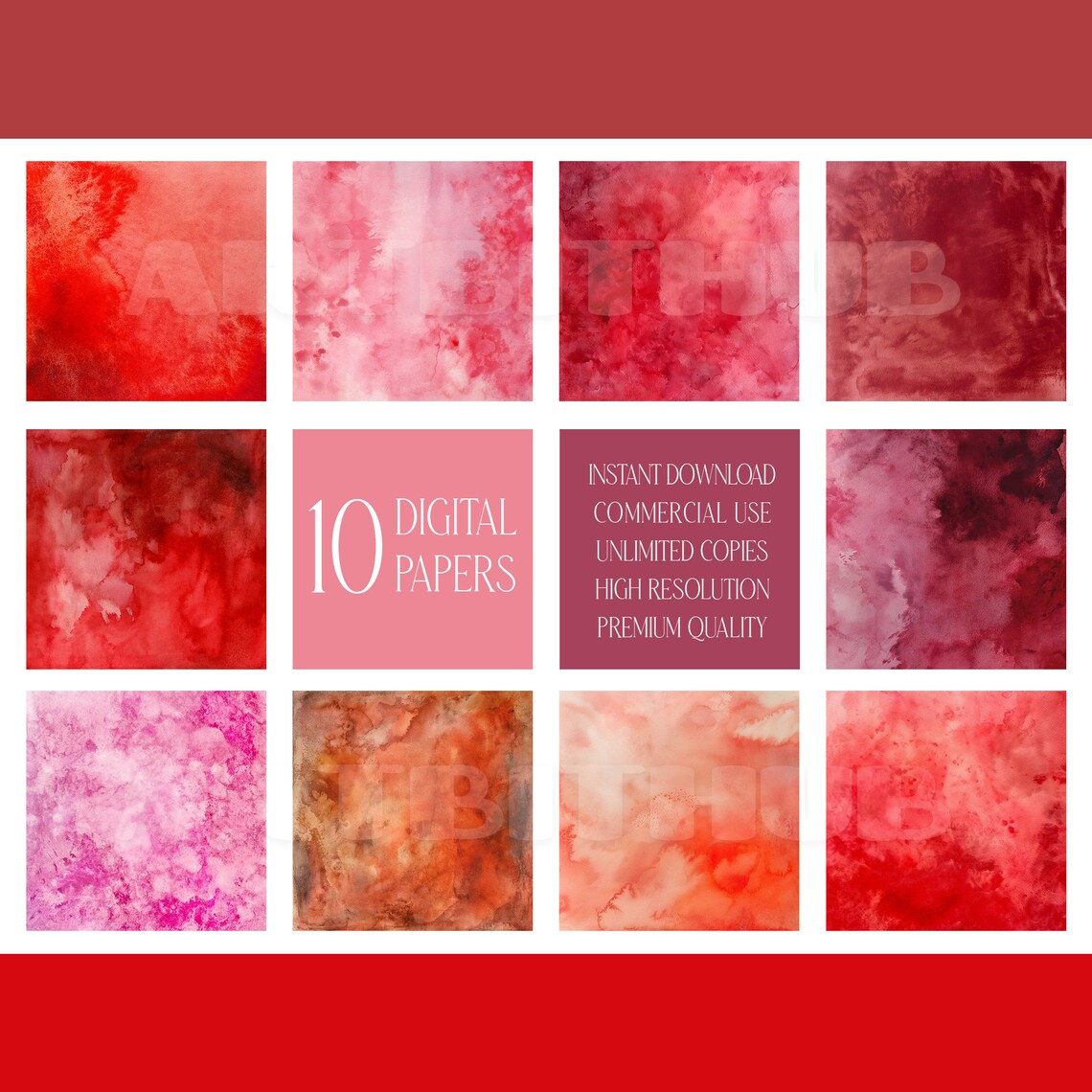 Red Tones Watercolor Digital Paper | Carmine Cordovan Maroon Pink ...