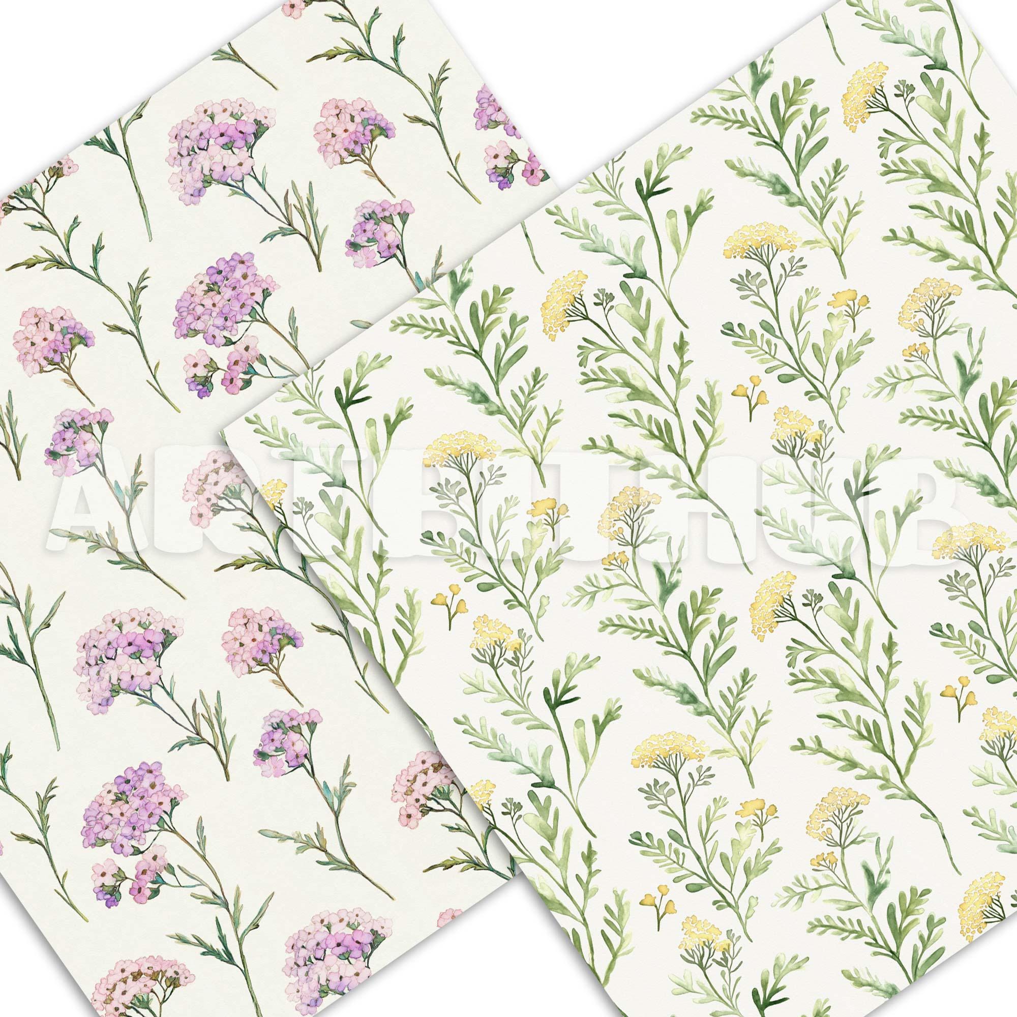 Common Yarrow Watercolor Seamless Pattern | Floral & Greenery JPG ...