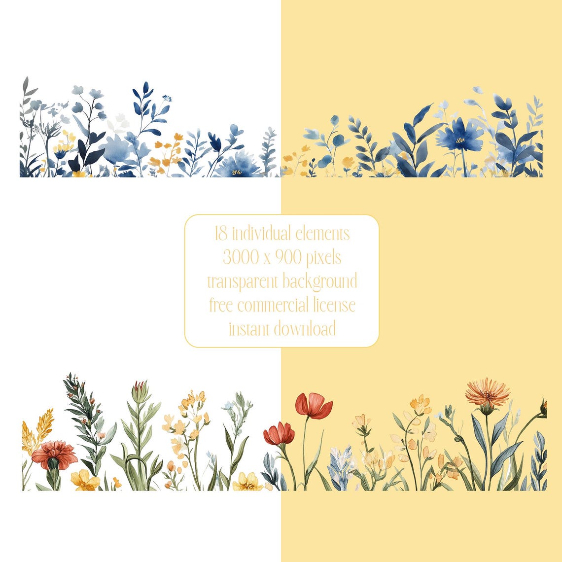 Meadow Borders Watercolor Clip Art | Wildflowers Frames | Floral ...