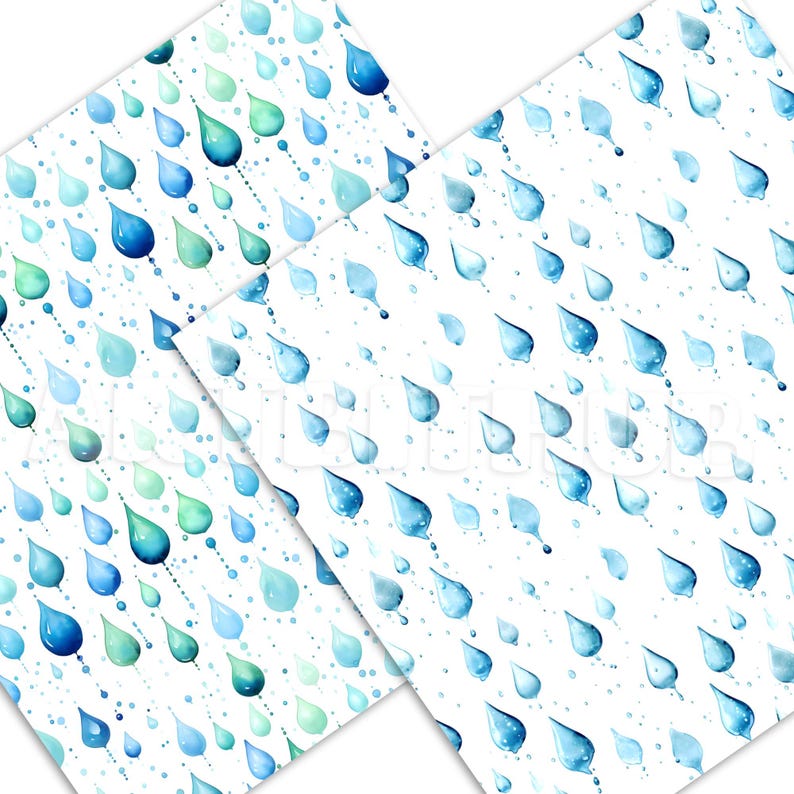 Water Drops Watercolor Digital Paper Pack | Rain Droplet Seamless ...