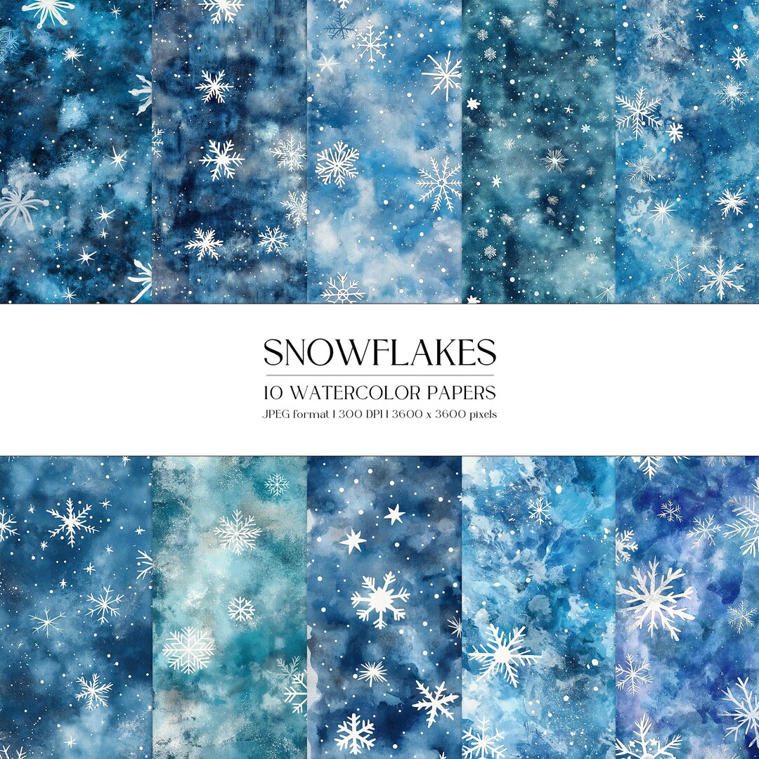 Snowflakes Watercolor Digital Paper | Winter Snow Abstract Background ...