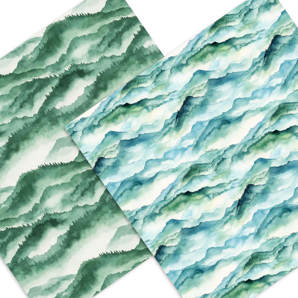 Mountain Ranges Watercolor Seamless Pattern | High Peaks JPG Digital ...