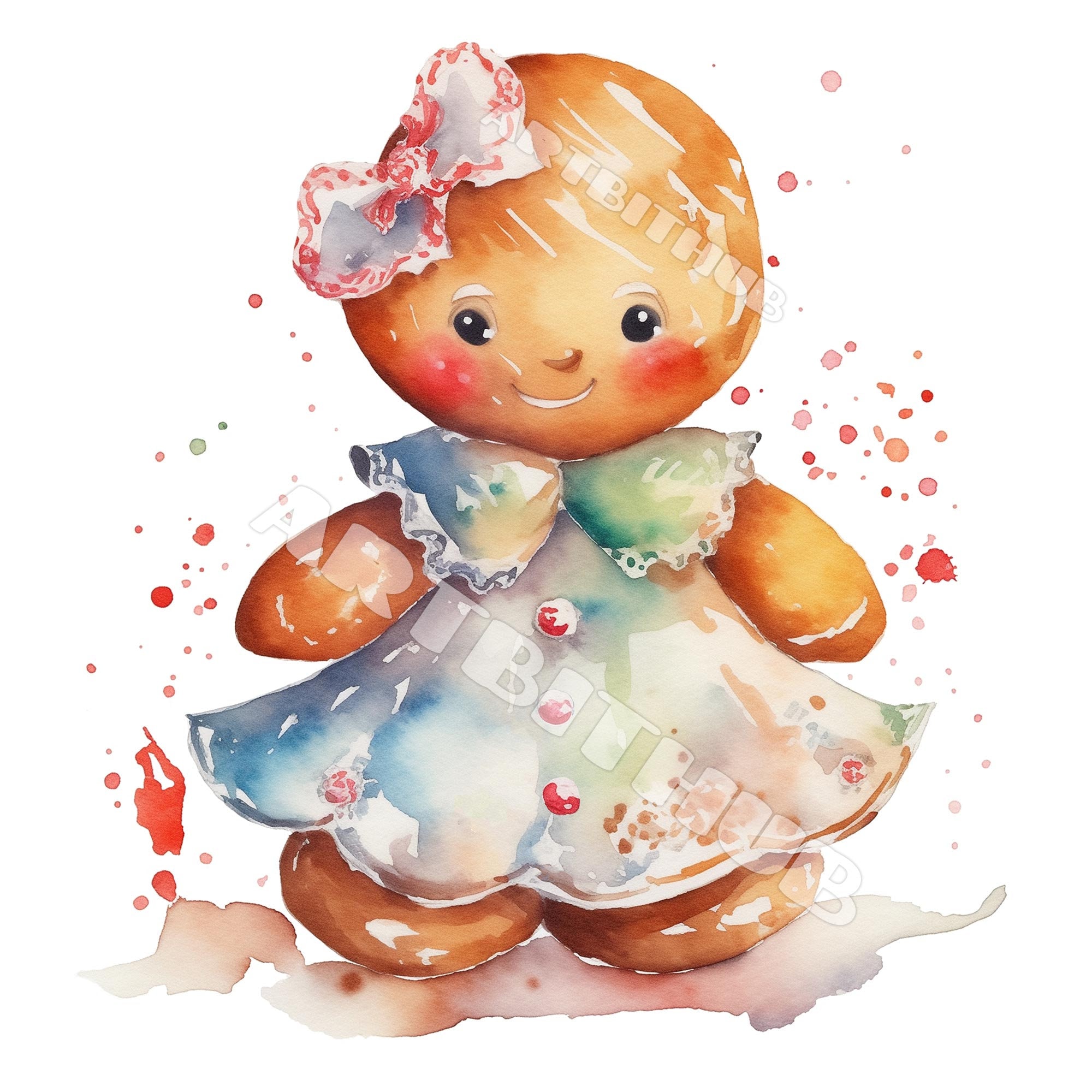 Gingerbread Girl Watercolor Clipart | Girly Christmas Cookie JPG Pack ...