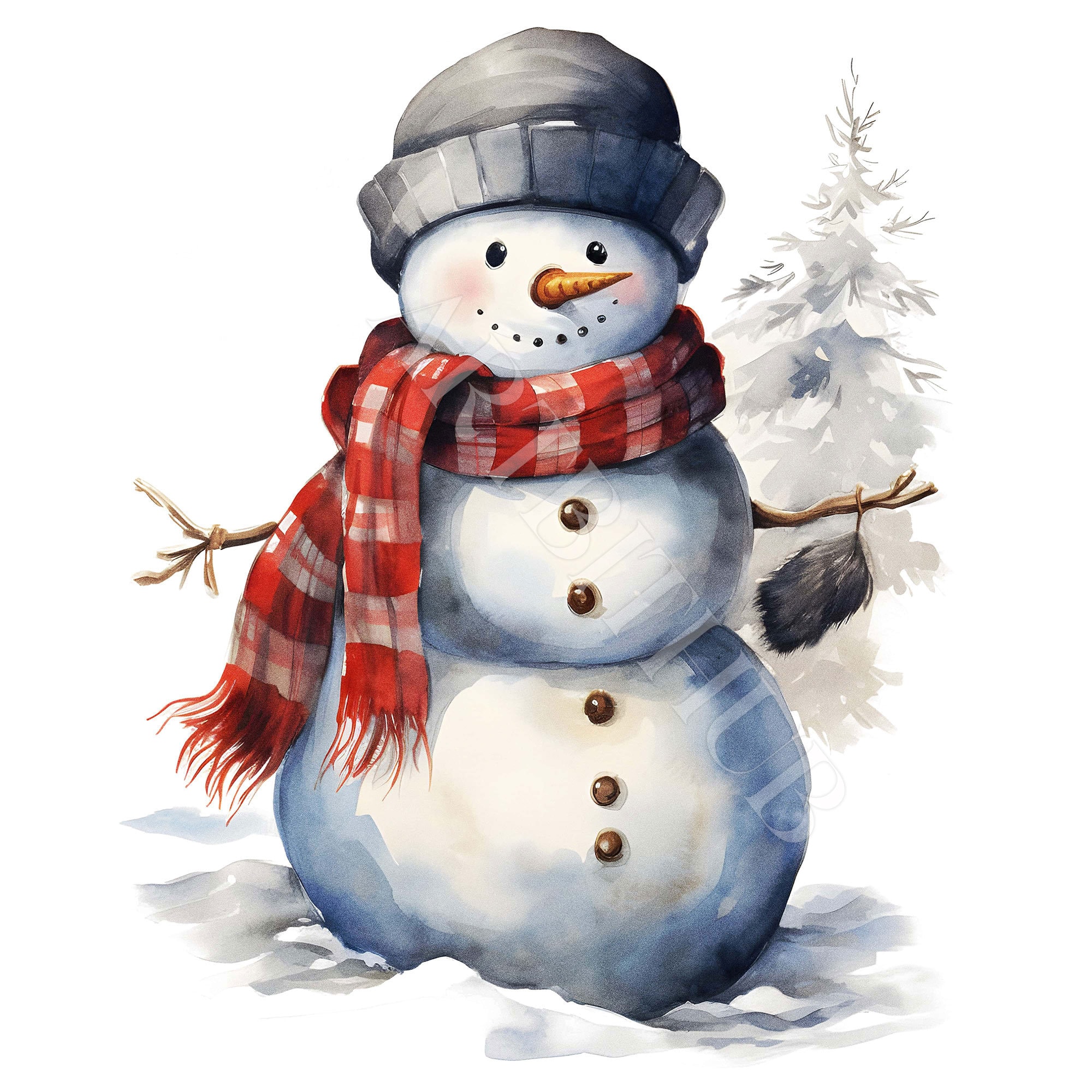 Snowman Watercolor Clipart Winter Holiday JPG Collection Stationery ...