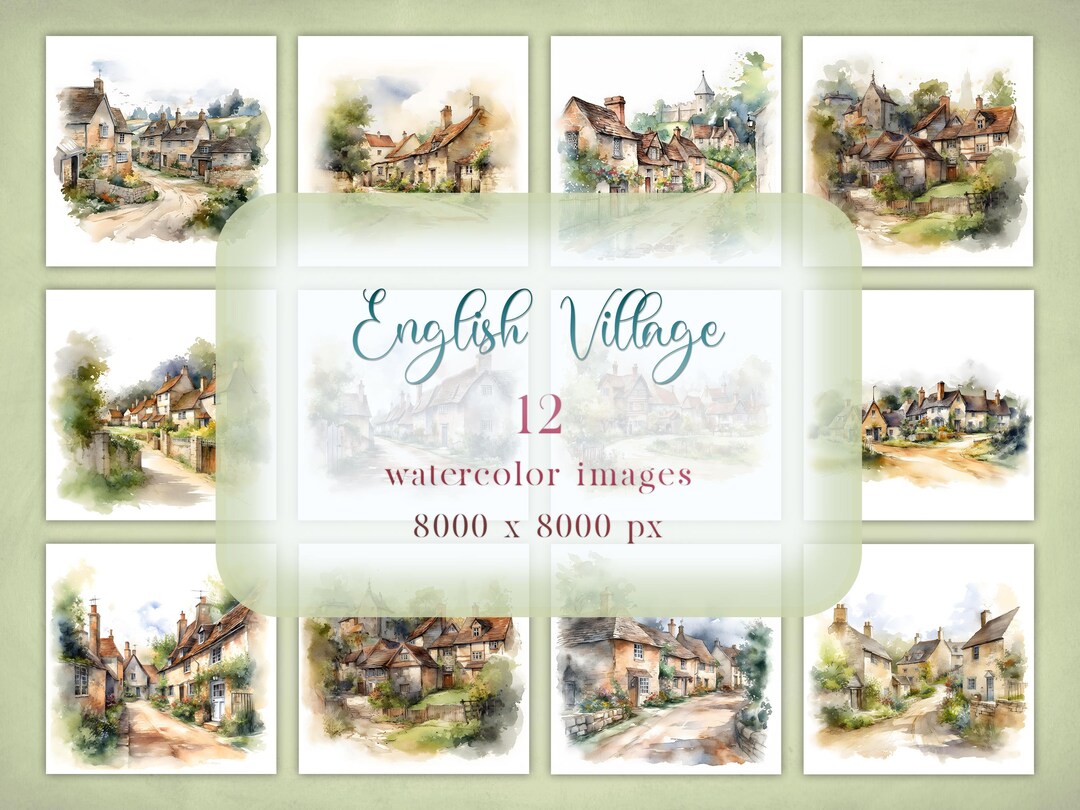 English Village Watercolor Clipart Rural Cottage Scenery - Etsy