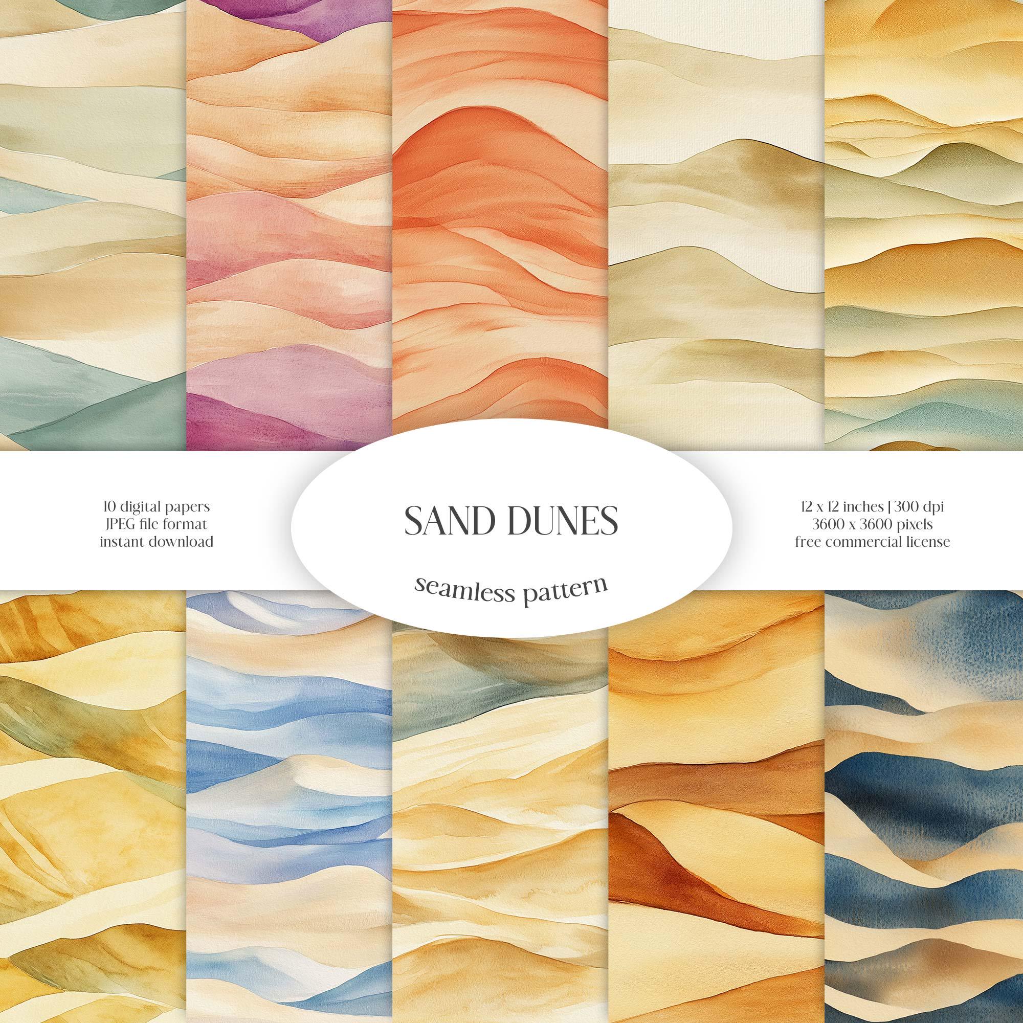 Sand Dunes Watercolor Seamless Pattern | Desert Scenery JPG Digital ...