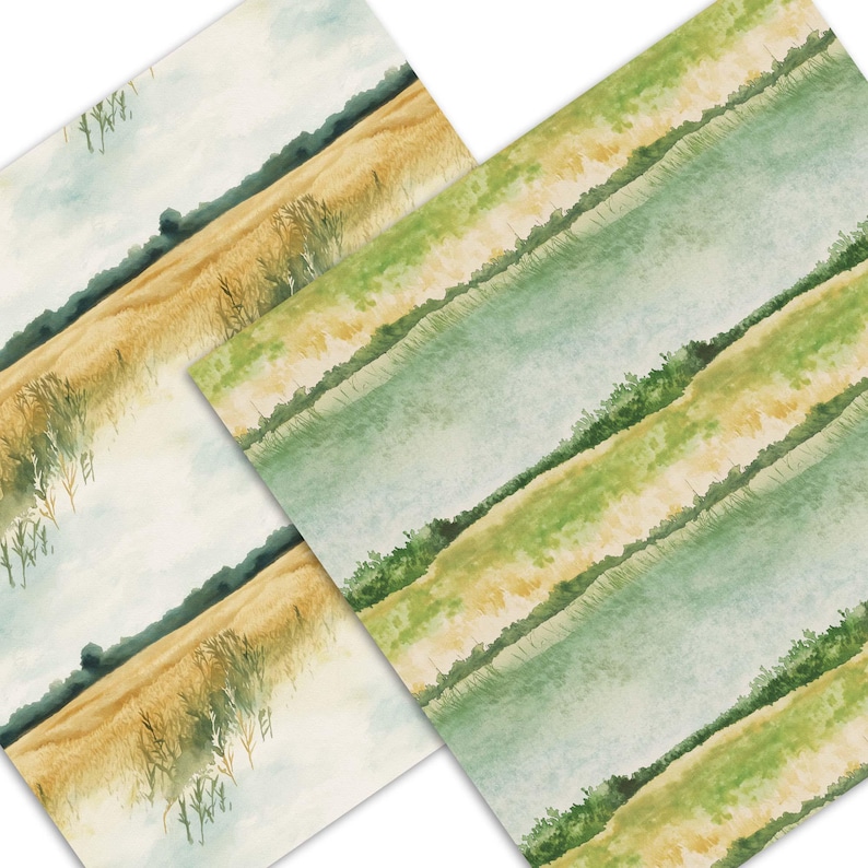 Countryside Watercolor Seamless Pattern | Rural Scenery JPG Digital ...