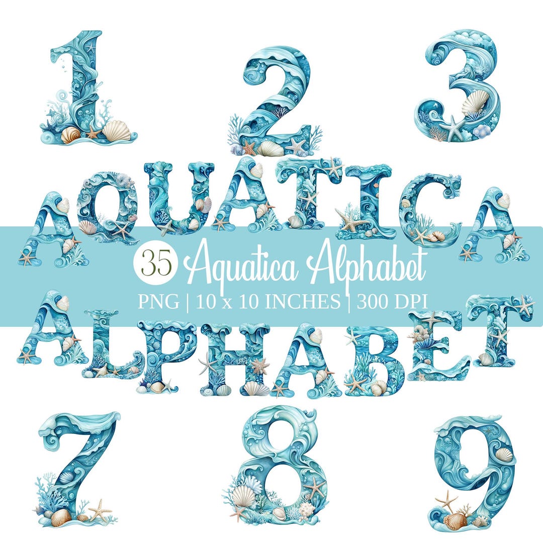 Aquatica Alphabet Clip Art | Ocean-inspired Letters and Digits ...