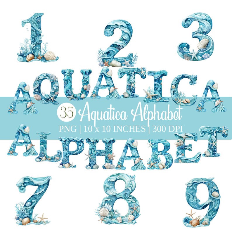Aquatica Alphabet Clip Art | Ocean-inspired Letters and Digits ...