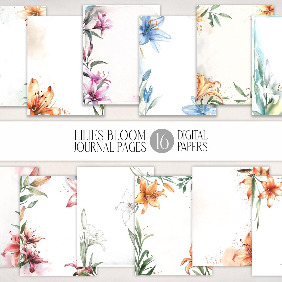 Lilies Bloom Watercolor Journal Pages | Lilium Bulb Floral Page ...