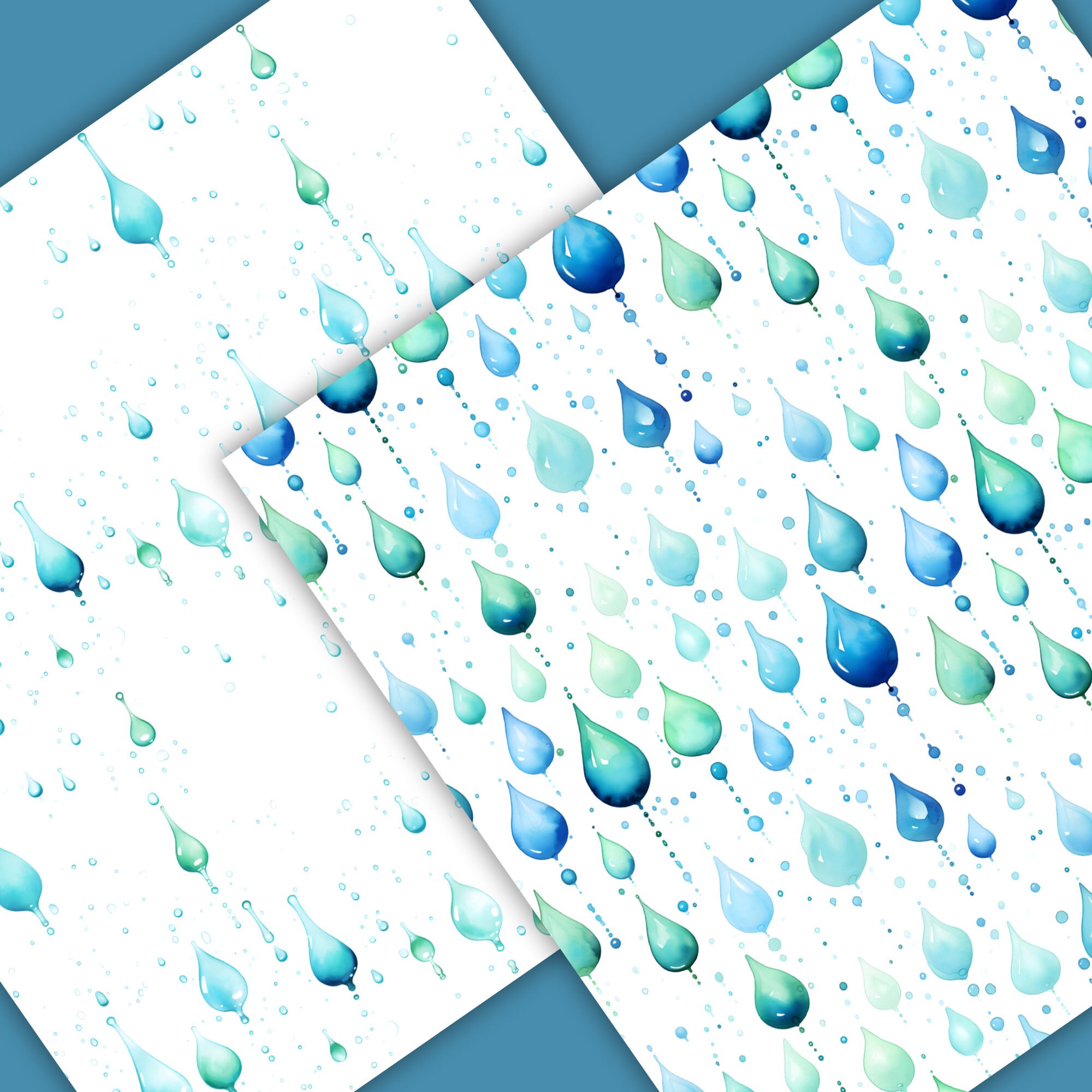Water Drops Watercolor Digital Paper Pack Rain Droplet Seamless Pattern ...
