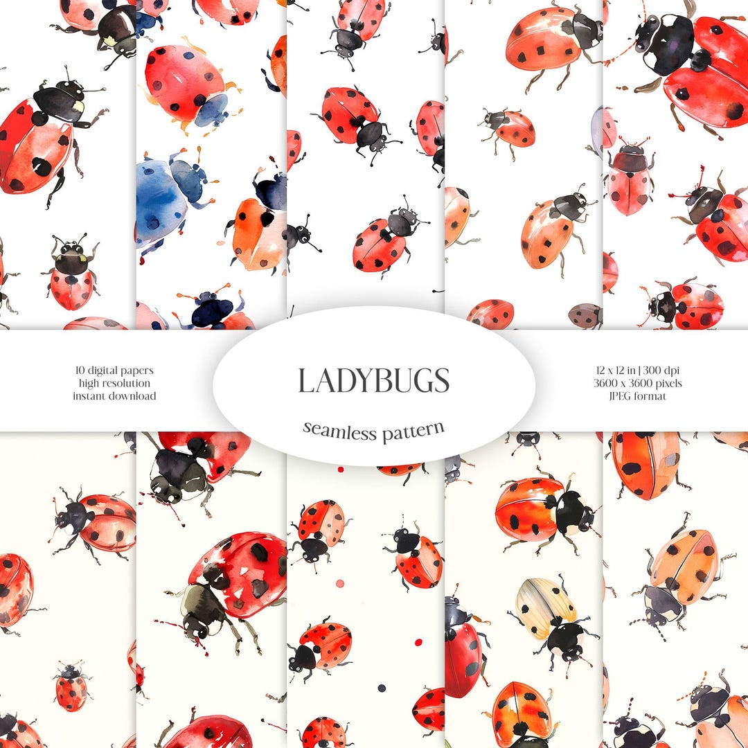Ladybugs Watercolor Seamless Pattern Collection | Beetles Digital Paper ...