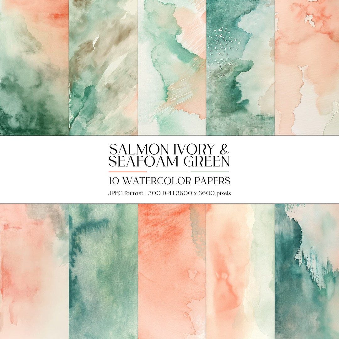 Salmon Creamy Ivory & Seafoam Green Watercolor Texture | Orange Pink ...