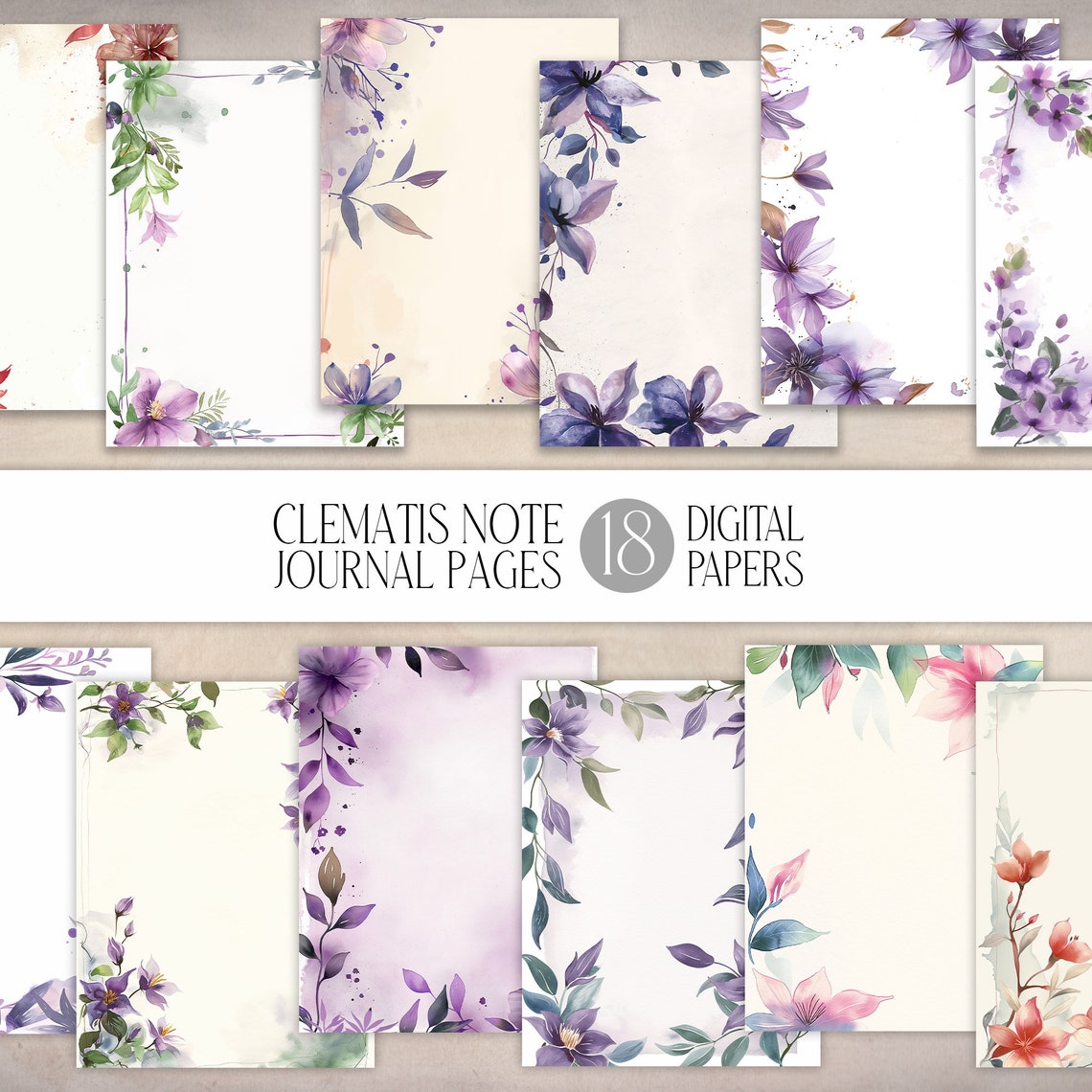 Clematis Watercolor Journal Pages Traveller's Joy Flower & Greenery JPG ...