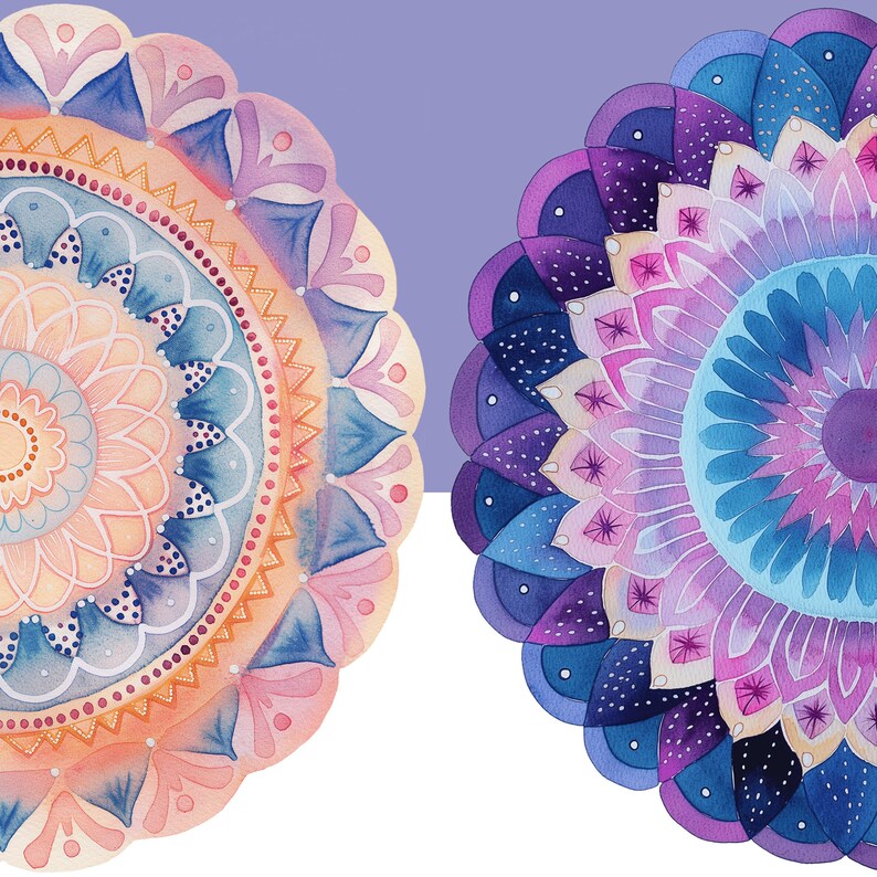 Mandala 3 Watercolor Clipart | Yantra PNG Elements | Modern Abstract ...