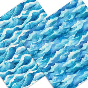 Tidal Waves Watercolor Seamless Pattern | Ocean JPG Digital Paper Pack ...