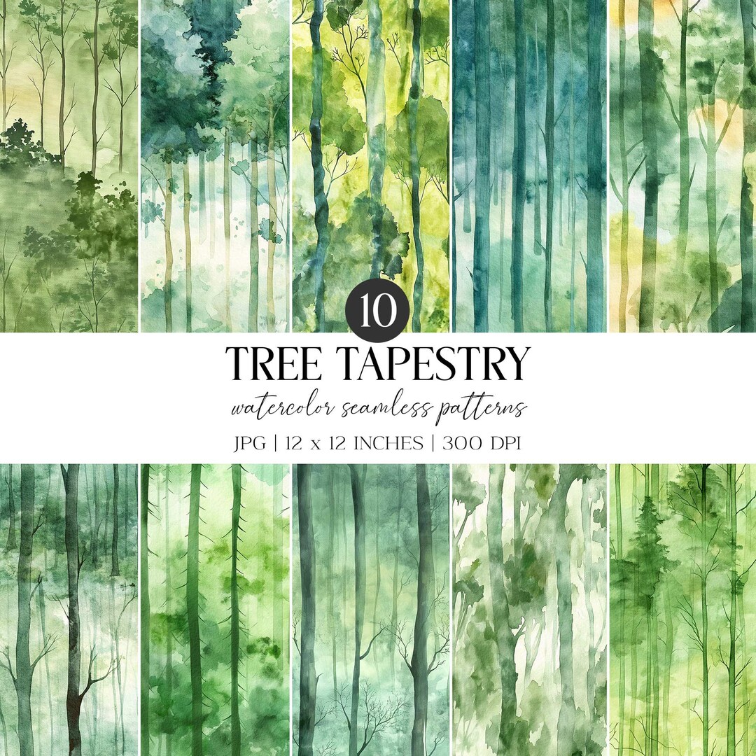 Tree Tapestry Watercolor Seamless Pattern | Endless Canopy JPG Digital ...
