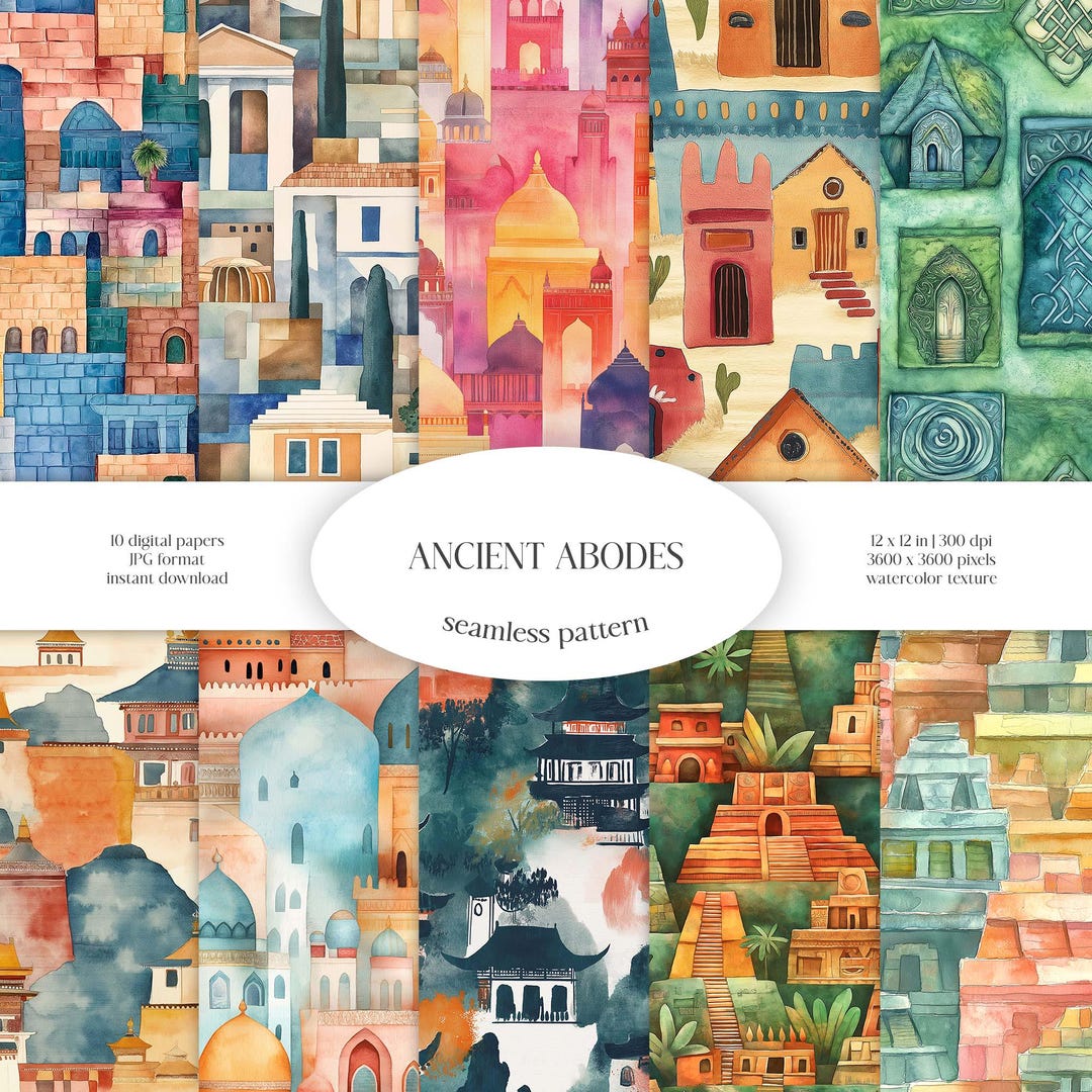 Ancient Abodes Seamless Pattern | Ancestral Architecture JPG Digital ...