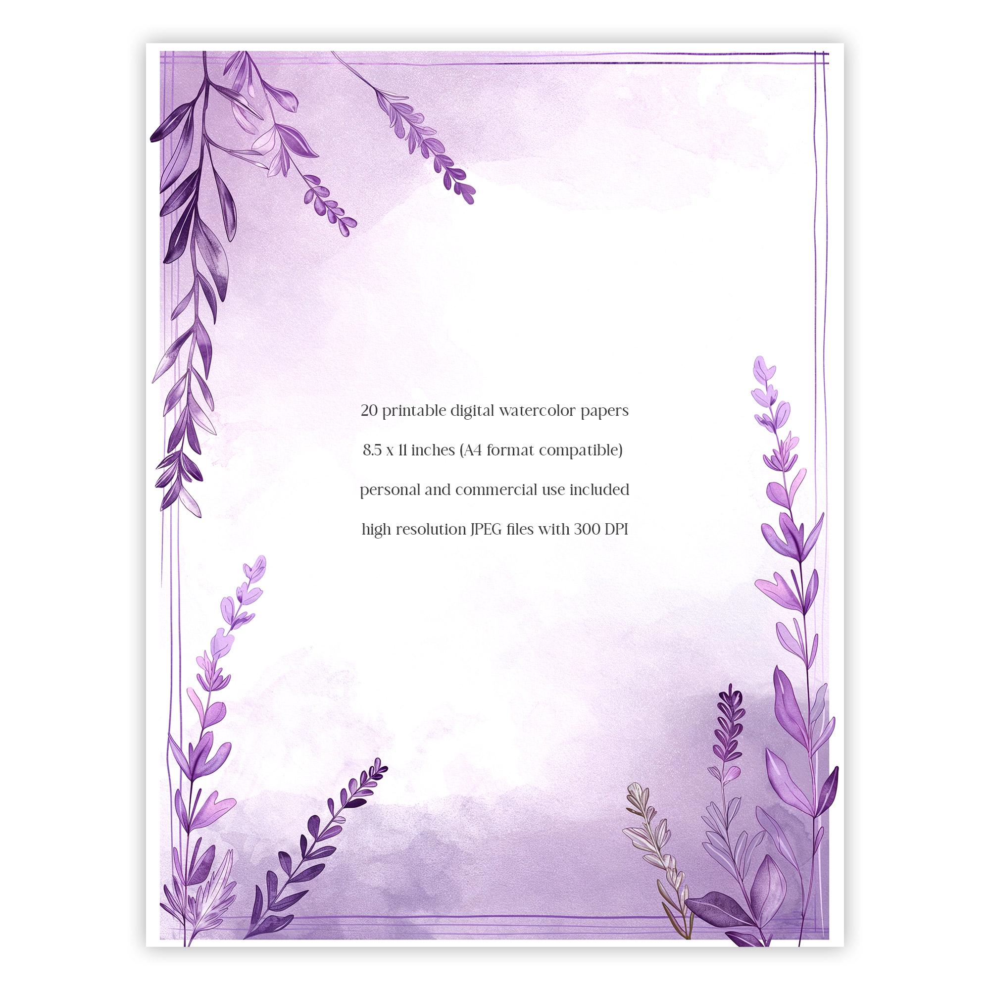 Lavender Watercolor Journal Pages | Floral Scrapbook Digital Paper Pack ...