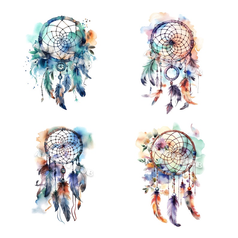 Dreamcatcher Watercolor Clipart Native American Willow Hoop JPG Set ...