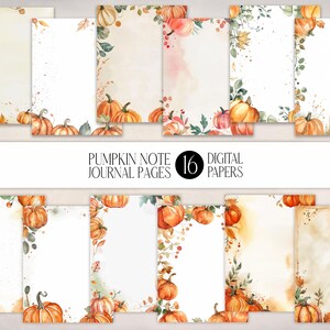 Pumpkin Note Watercolor Journal Pages | Halloween JPG Digital Paper ...