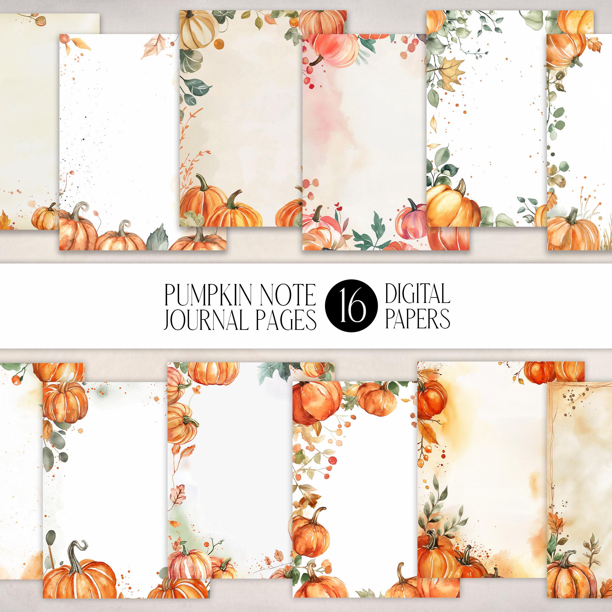 Pumpkin Note Watercolor Journal Pages | Halloween JPG Digital Paper ...