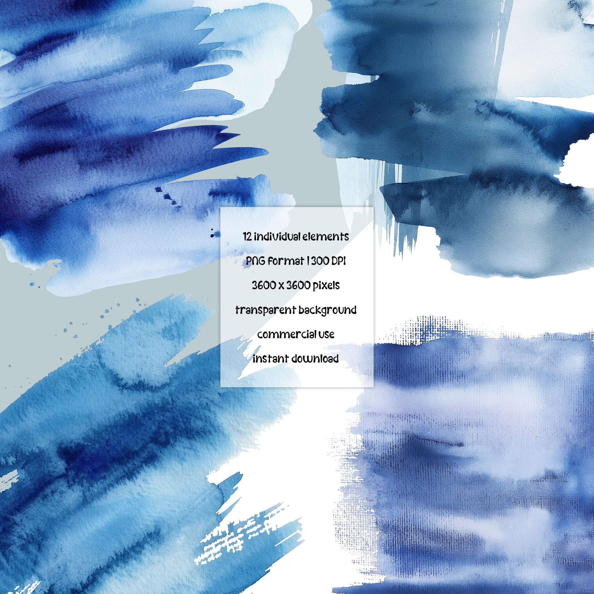 Blue Wash Watercolor Clipart Indigo Brush Strokes Transparent PNG ...