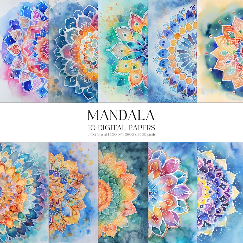 Mandala Watercolor Digital Paper | Modern Abstract Background Texture ...
