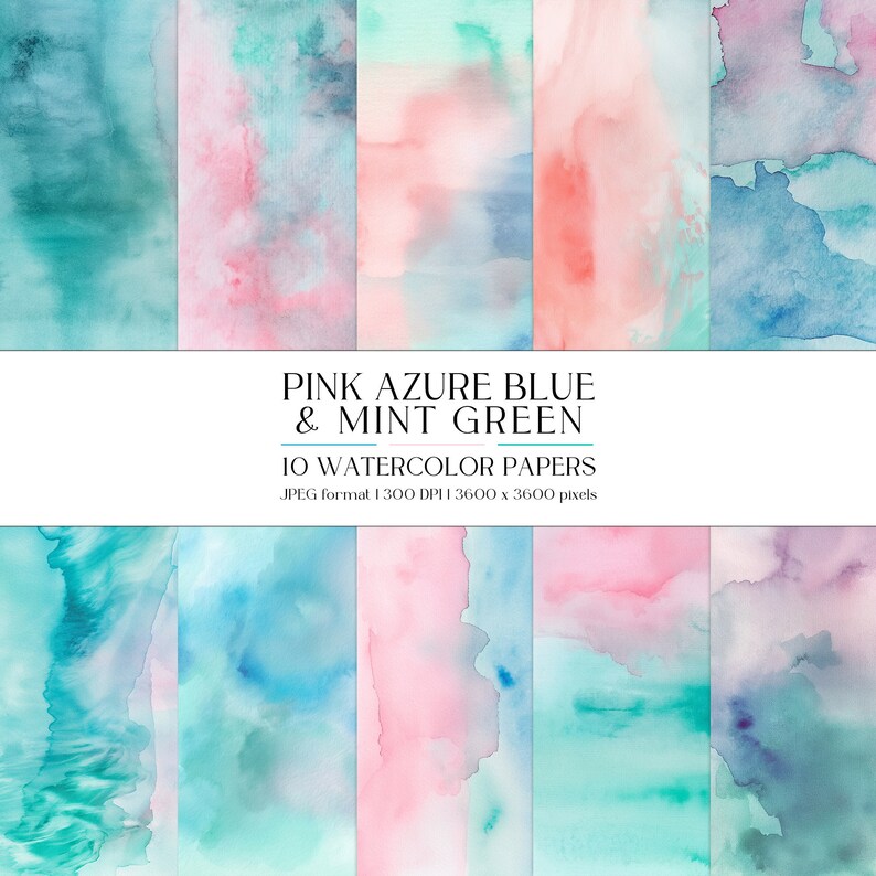 Pink, Azure Blue & Mint Green Watercolor Texture | Modern Abstract ...