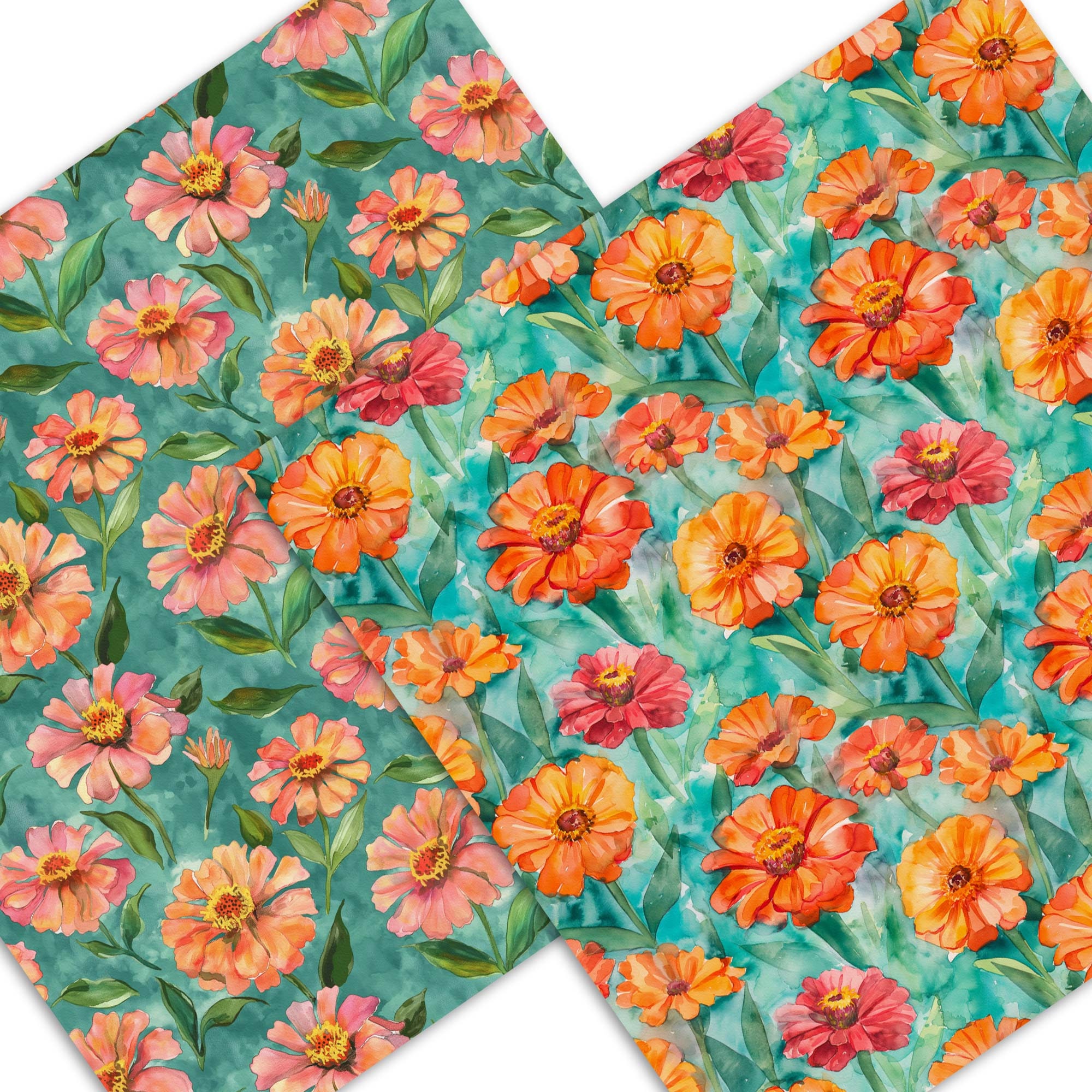 Zinnia Watercolor Seamless Pattern Floral & Greenery JPG Digital Paper ...