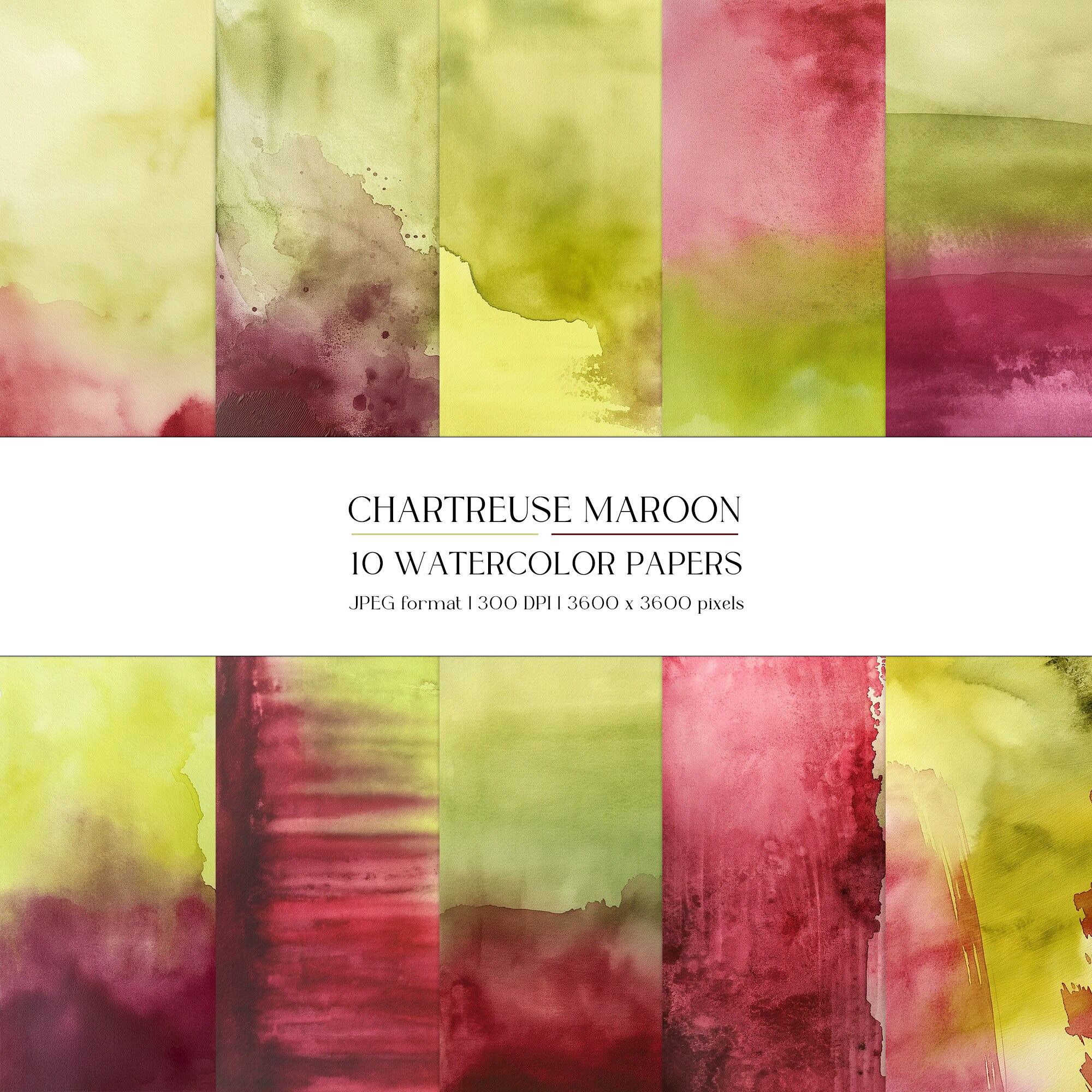 Chartreuse & Maroon Watercolor Texture Yellow Green Modern Abstract ...