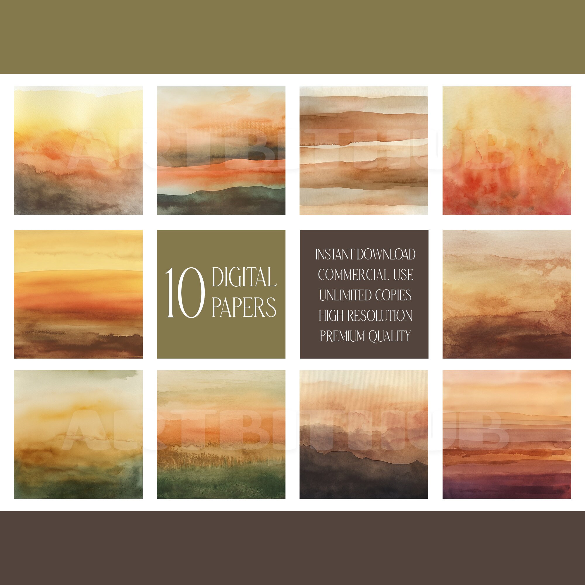 Fertile Earth Watercolor Digital Paper Brown Red Green Tones Abstract ...