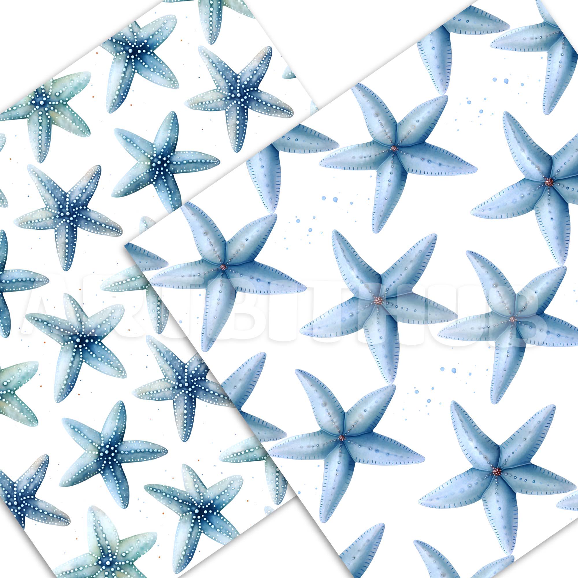 Starfish Watercolor Digital Paper Pack | Sea Star Seamless Pattern JPG ...