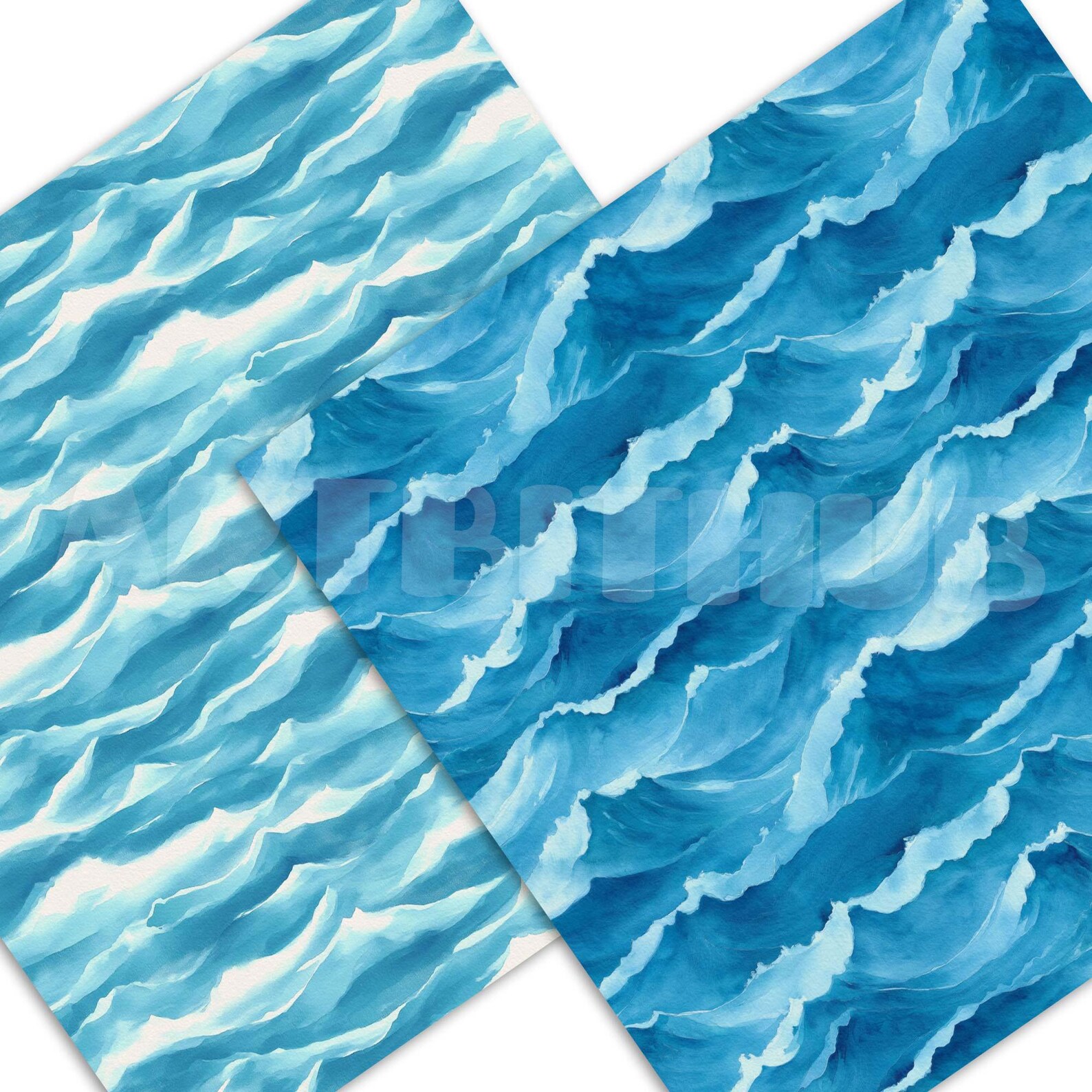 Tidal Waves Watercolor Seamless Pattern | Ocean JPG Digital Paper Pack ...