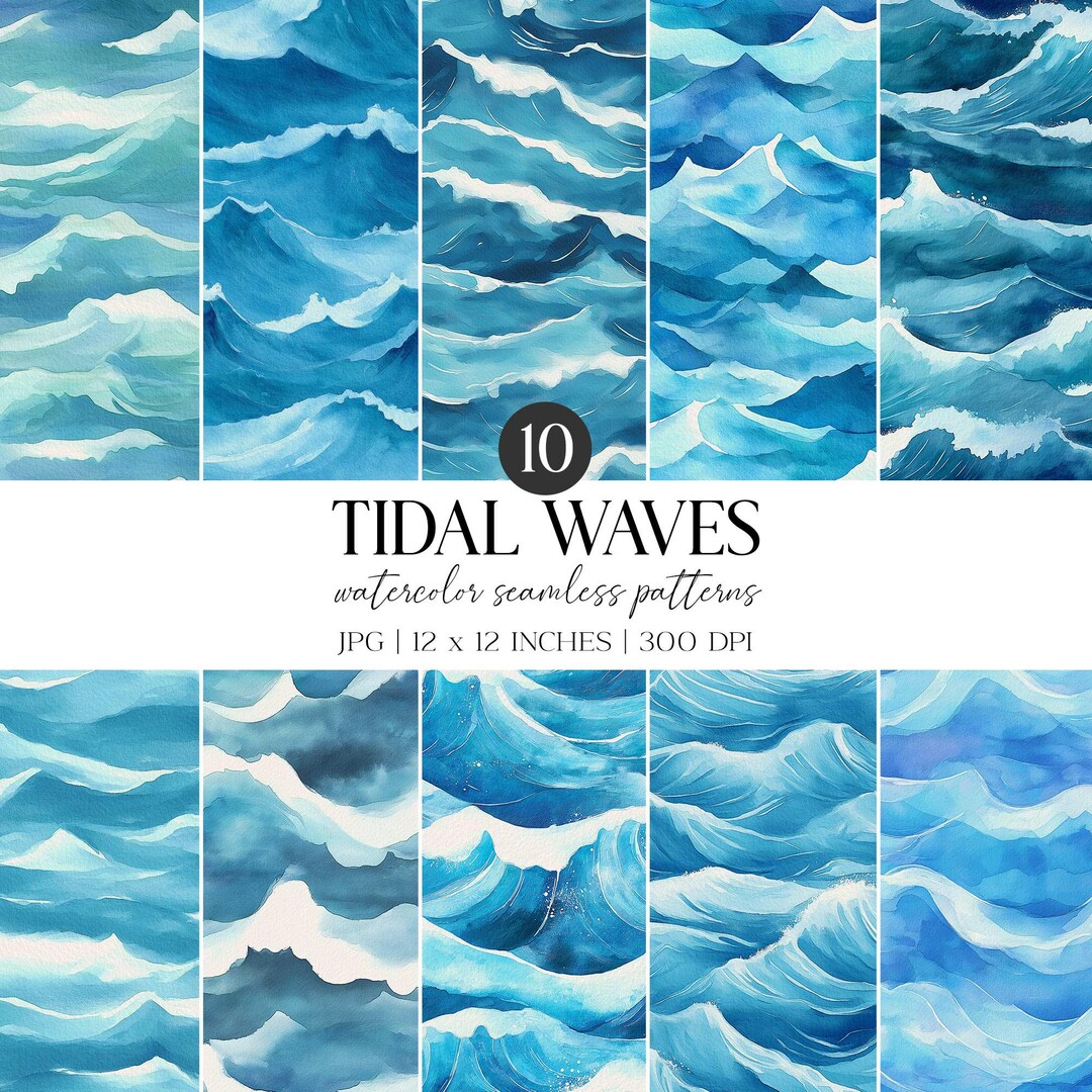 Watercolor Tidal Waves Seamless Pattern | Ocean Digital Paper (JPG) - Etsy
