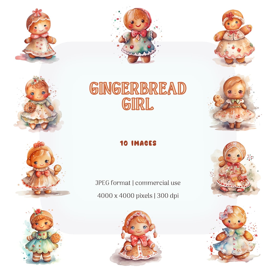 Gingerbread Girl Watercolor Clipart | Girly Christmas Cookie JPG Pack ...