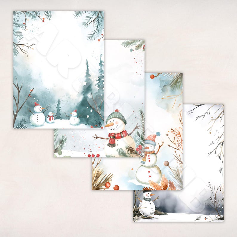 Snowman Note Watercolor Journal Pages | Winter Scenery JPG Digital ...